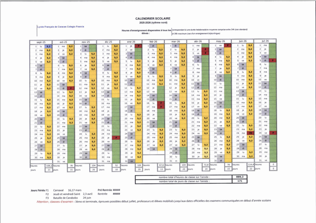 Calendrier Scolaire - LYCÉE FRANÇAIS